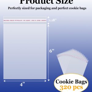 Cookie Bags 4x6 Inch,320 Pcs Clear Cellophane Bags for Packaging Cookies & Treats - Self-Sealing,Plastic Wrappers for Bakery Packaging and Gifts