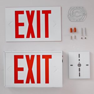 TANLUX Red Exit Sign with Steel Housing, LED Emergency Exit Light with Battery Backup, UL Listed, AC 120/277V, Commercial Emergency Lights for Business