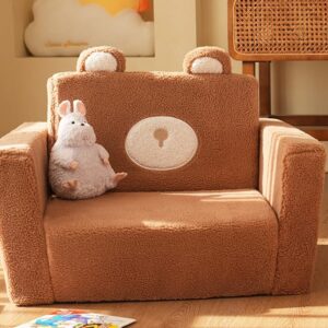 LonSEA Furniture, Teddy Bear, Baby Chair for Toddler, Toddler Bed, Convertible Sofa to Lounger - Comfy 2-in-1 Flip Open Couch/Sleeper for Kids, Toddler Cot, Light Brown