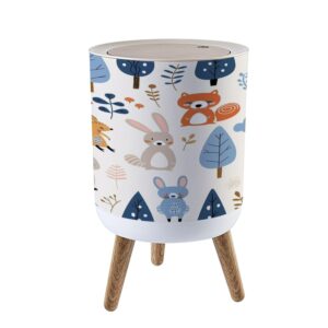 phaibhkerp trash can with lid seamless pattern cute forest animals cartoon style garbage can round waste bin press cover dog proof wastebasket for kitchen bathroom living room nursery 1.8gal