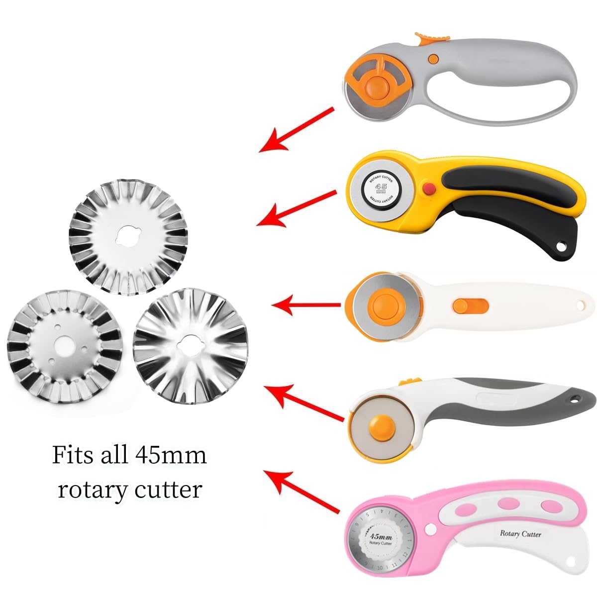 AMASEWART 6 Pack 45mm Pinking Rotary Cutter Blades, Wave Rotary Blades, Decorative Rotary Blades for Quilting,Sewing and Arts & Crafts