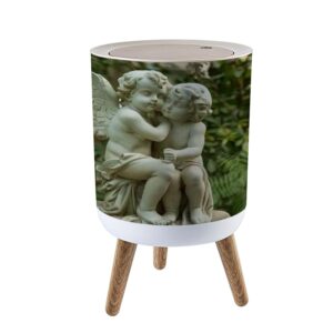 phaibhkerp trash can with lid cute kissed couple cupid garden angel lights pictures garbage can round waste bin press cover dog proof wastebasket for kitchen bathroom living room nursery 1.8gal