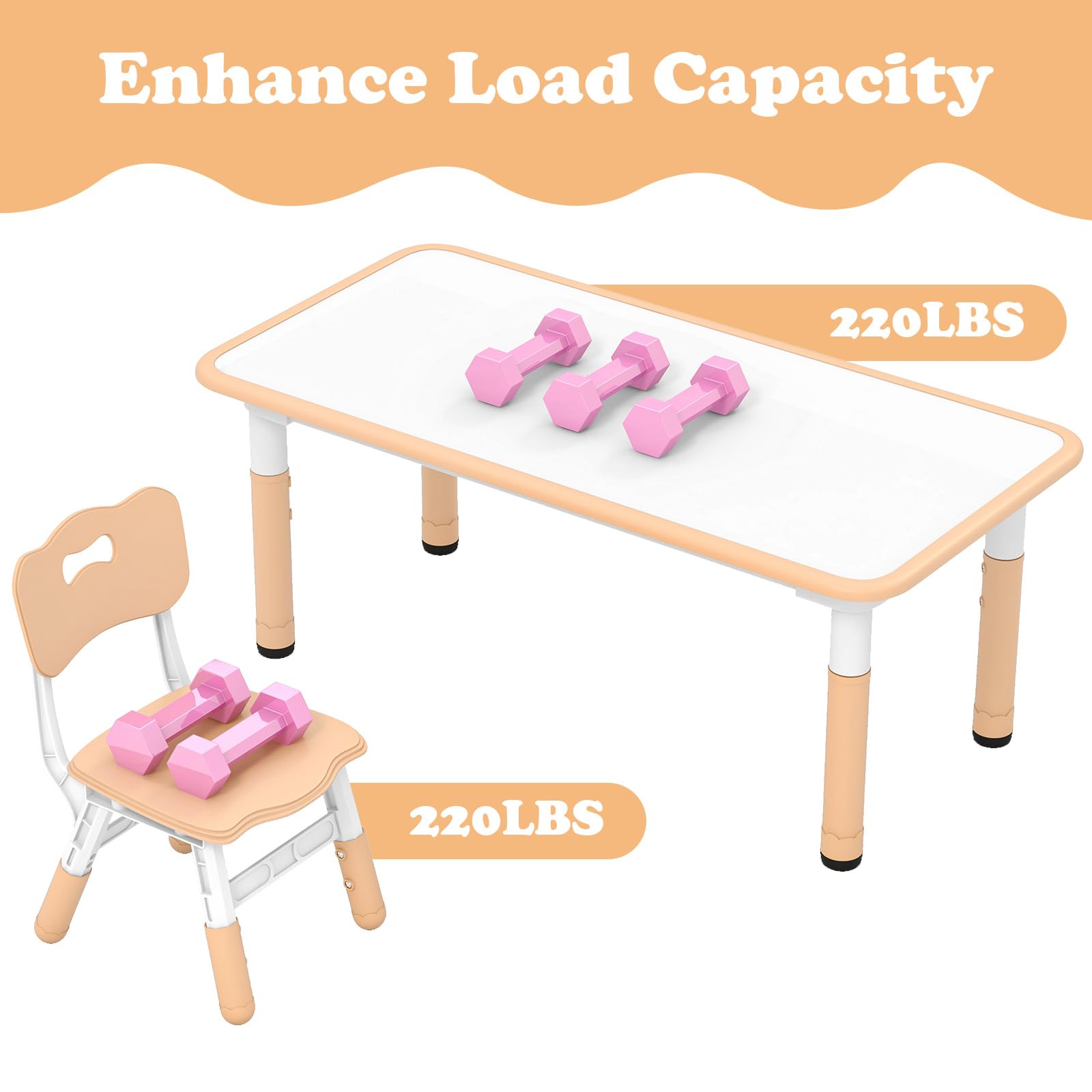 INFANS Kids Table and Chiar Set, Height Adjustable Toddler Desk and 4 Chairs with Graffiti Desktop Non-Slip Legs, Large 47" L x 23.5" W Multi-Activity Art Table for Daycare Classroom Home (Natural)