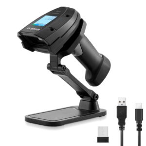 barcode scanner wireless, onewscan 1d laser barcode reader with stand 2.4g wireless & usb wired connection 2 in 1 plug and play handheld bar code scaners