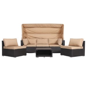 GlasFlength Outdoor Wicker Patio Furniture Sectional Set, Khaki