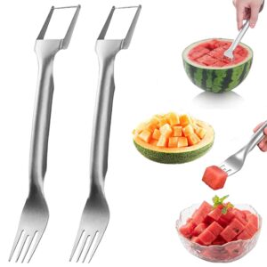 generic 2-in-1 stainless steel fruit cutter, 2024 new upgrade watermelon fork slicer cutter slicer tool, dual head fruit forks slicer knife,summer watermelon fruit cutting home kitchen gadgets (2pcs)