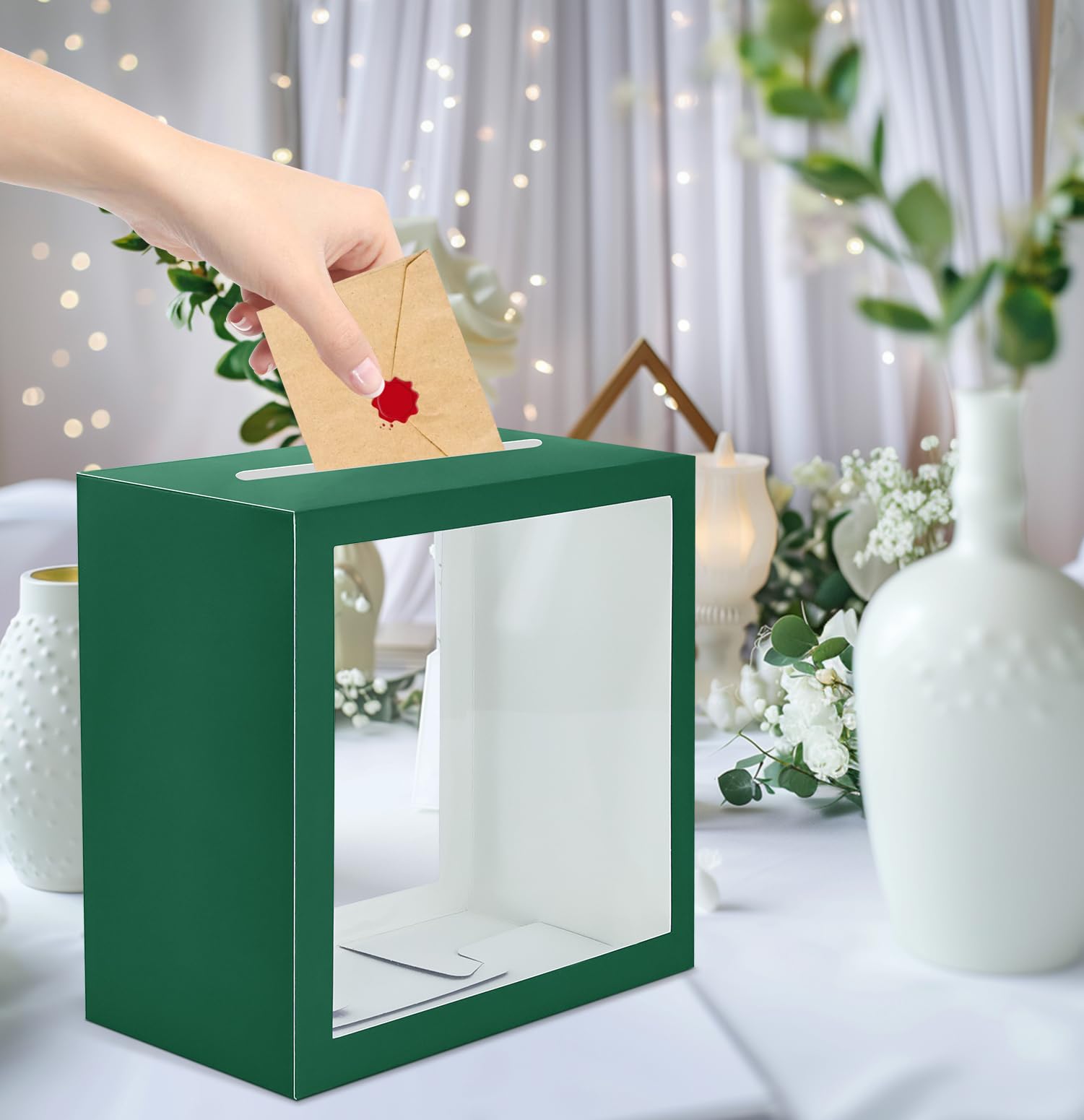 SietDESEO Green Card Box for Party Diy Money Card Box Gift Card Box Holder for Wedding Reception Baby Shower GraduationBirthday Card Box