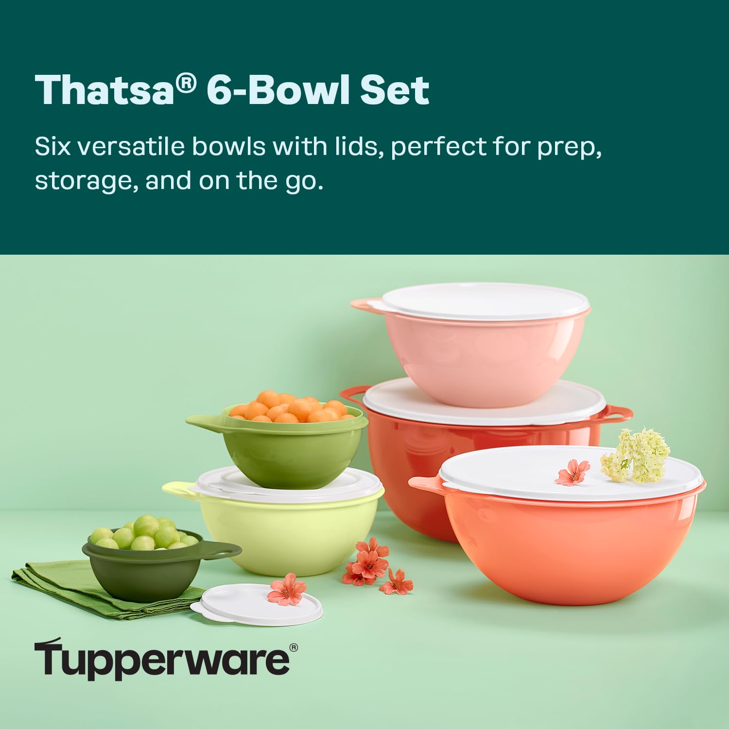 Tupperware Thatsa Bowl Collection 6 Bowl Food Storage Container Set - Dishwasher Safe & BPA Free - (6 Bowls + 6 lids)