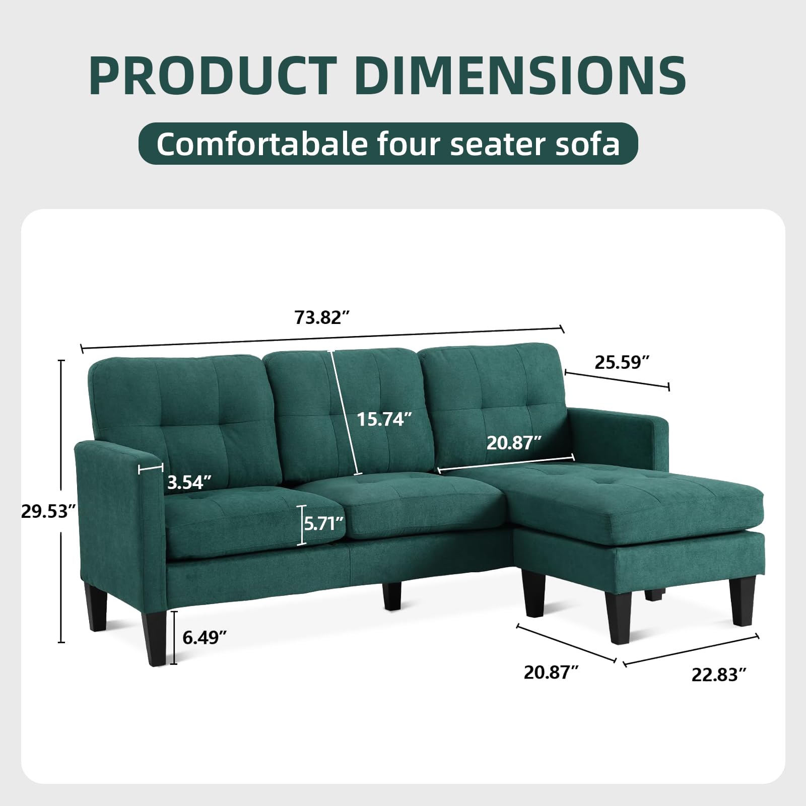 L-Shaped Sectional Modern Sofa - Convertible Sofa Sleeper Sofa Bed Couch Set with Reversible Chaise, Lounge Sofa Modular Cloud Sofa Couch for Living Room Apartment Small Space (Green)