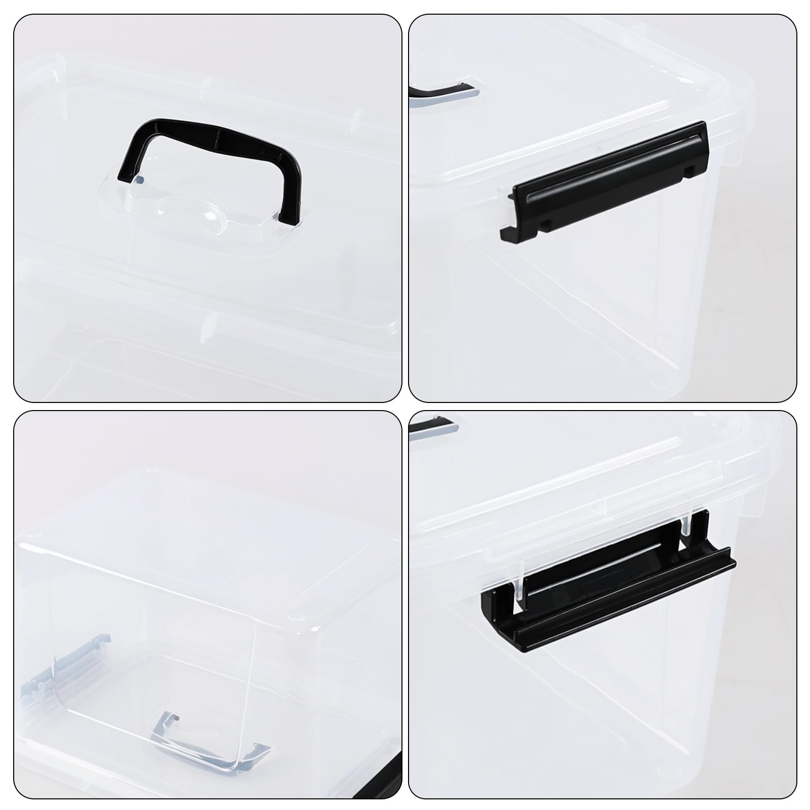 Guankan 4-Pack 10 L Plastic Storage Bin with Handle, Clear Latching Container Box