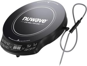 nuwave diamond induction cooktop, new & improved electric burner with probe, 91 temps 50°f to 500°f, 6.5” heating coil, shatter-proof ceramic glass, 3 wattage settings, ideal for dorms, rvs & apts