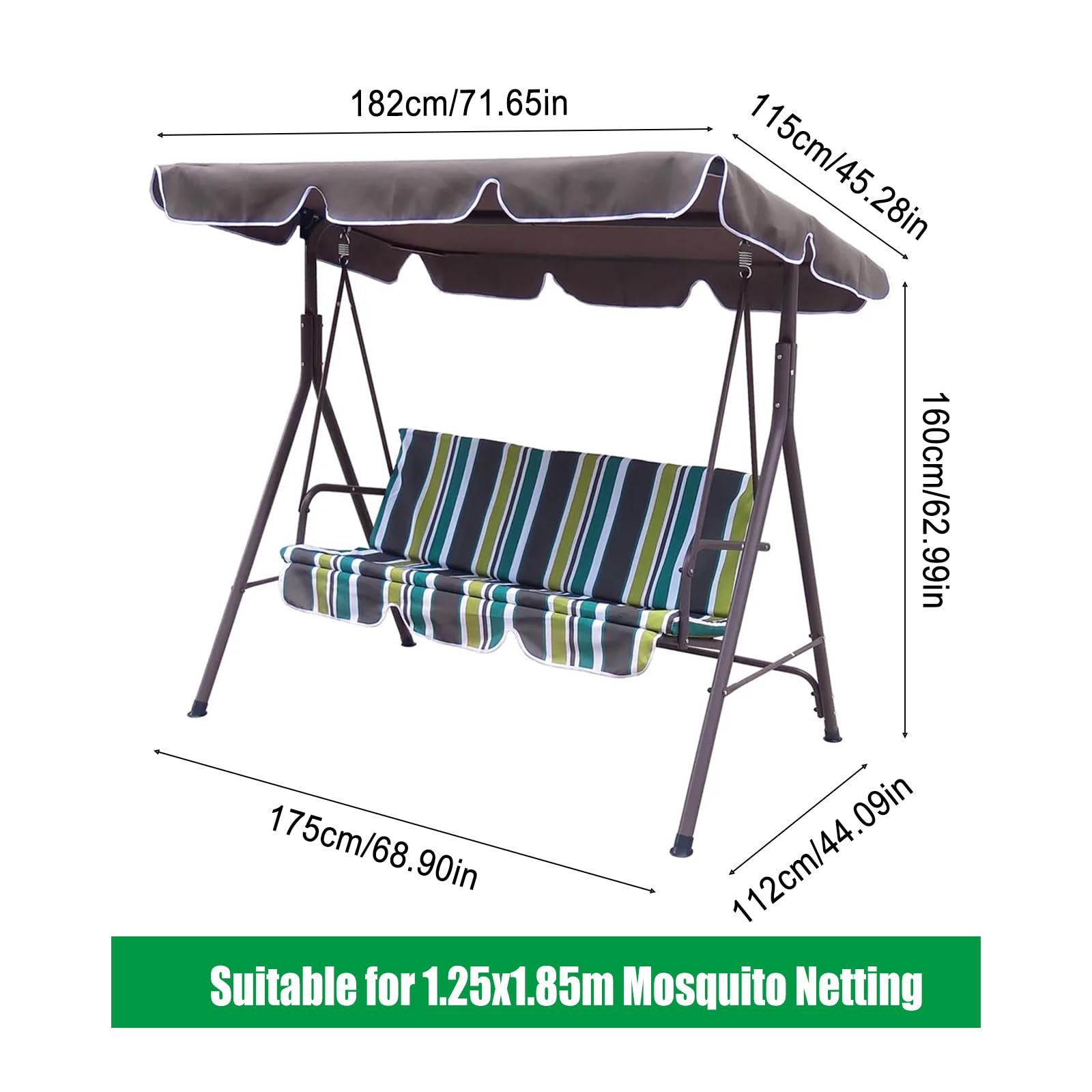 Aepiraza Mosquito Netting for 3 Person Swing, Black Patio Swing Mosquito Netting Outdoor Mesh Screen with Zipper Opening and Roof Waterproof Tent, Outdoor Patio Netting Screen for Porch 2/3 Seater