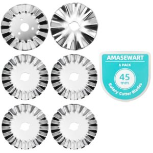 amasewart 6 pack 45mm pinking rotary cutter blades, wave rotary blades, decorative rotary blades for quilting,sewing and arts & crafts