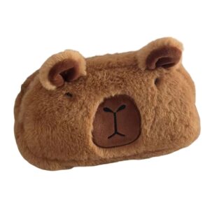 napimico cute plush pencil case kawaii capybara pencil pouch makeup bag large capacity cosmetic bag aesthetic cute stationery (brown)