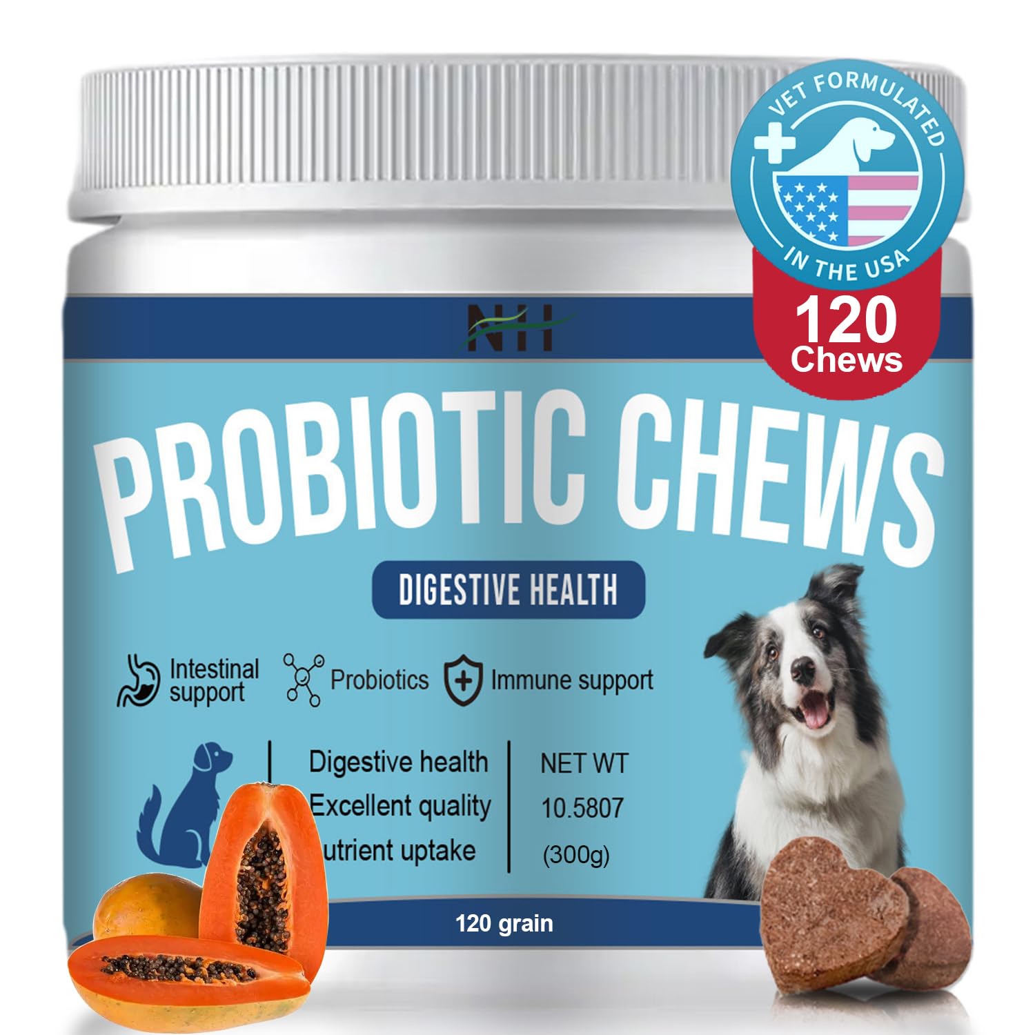 Probiotics & Enzymes Chews with Papaya | Pumpkin | Krill oi for Dogs & Cats Gut Health | No Poop Odor | Constipation | Diarrhea | Relieve Anal Gland Relief | Digestive | Immune - Vet Approved