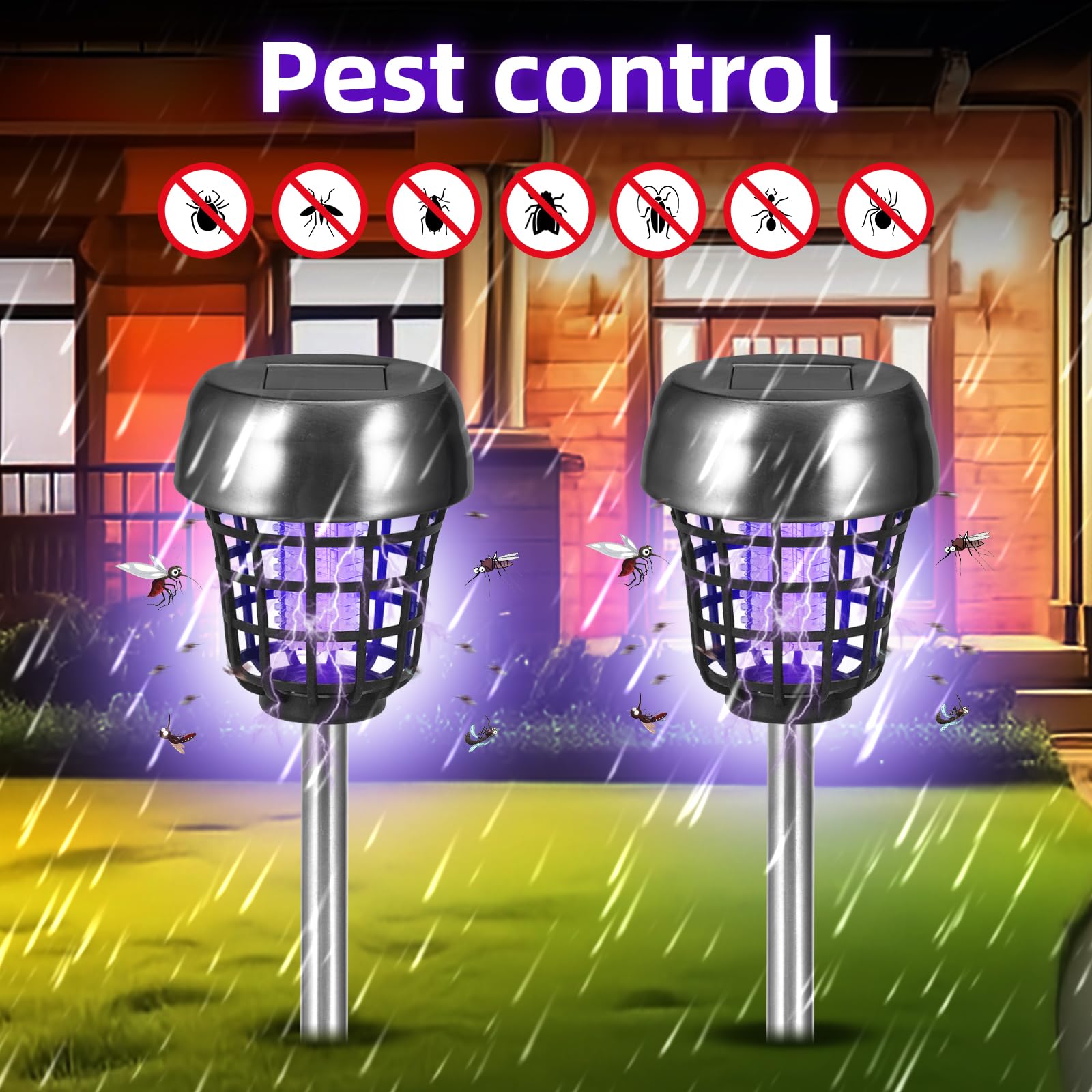 Jahy2Tech Solar Bug Zapper Outdoor Mosquito Zapper Mosquito Killer Lamp for Patio Backyard Garden Pathway Insect Mosquito Repellent Purple and White Light (4)