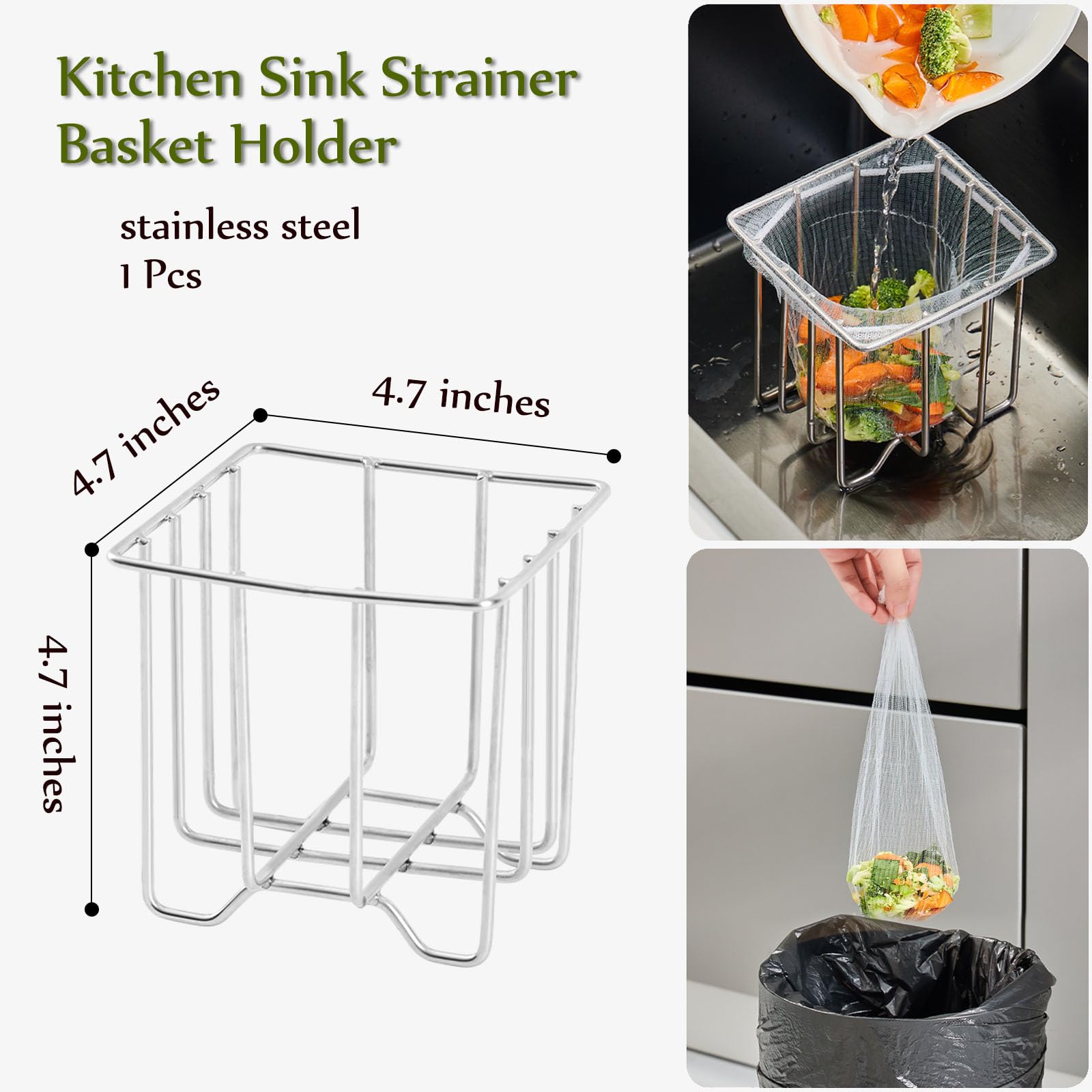 Kitchen Sink Strainer with Sink Basket Holder and 200 Sink Strainer Net Bag, Mesh Sink Strainers for Kitchen Sink Food Catcher, Sink Trash Catcher for Garbage Leftovers etc. (201)