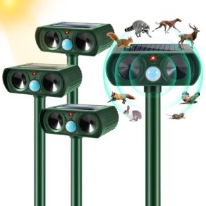 4 pack solar animal repellent ultrasonic cat repellent outdoor deer repellent devices with motion sensor animal deterrent solar animal repeller keep squirrel rabbit raccoon skunk out of yard(green)