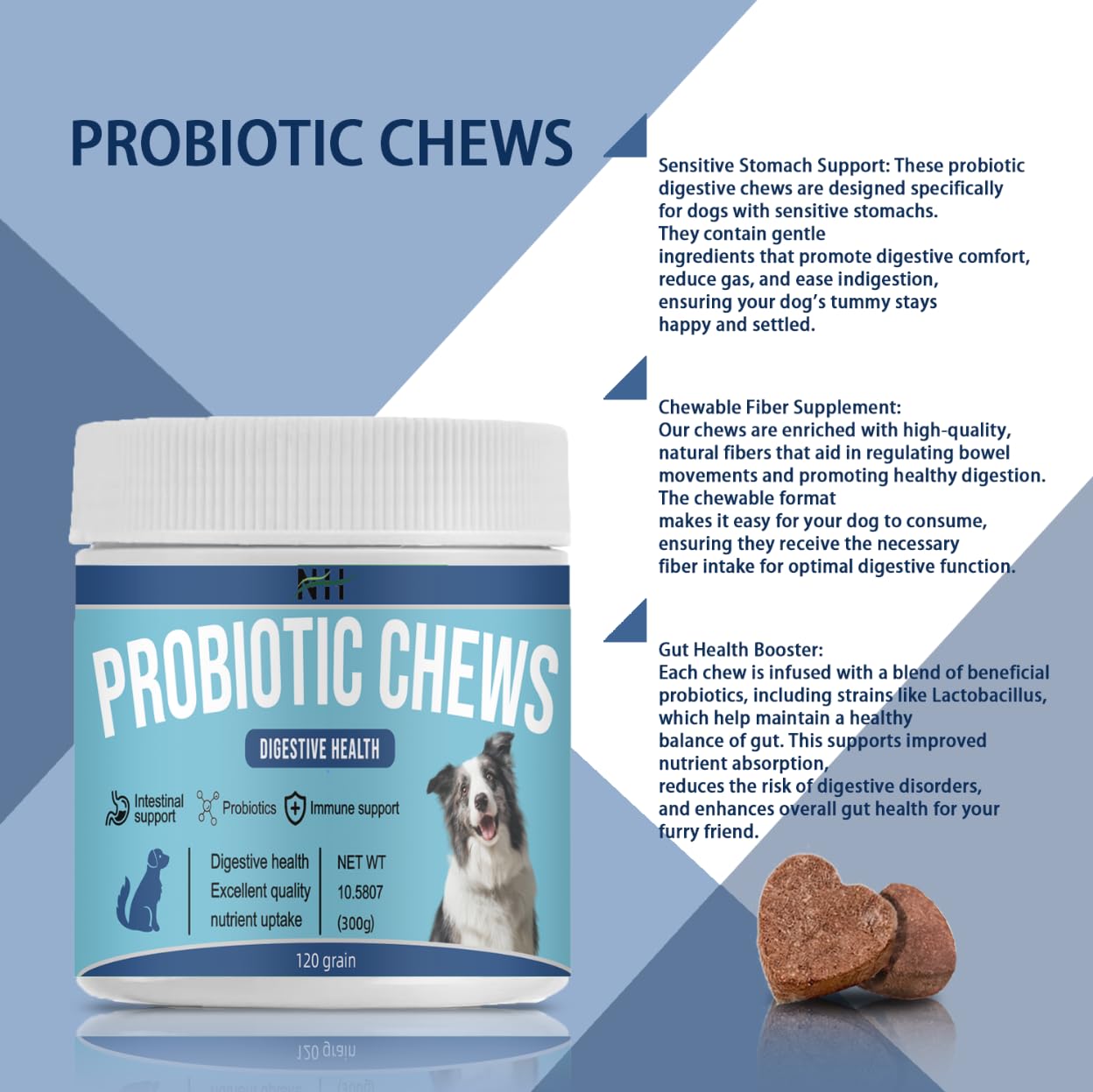 Probiotics & Enzymes Chews with Papaya | Pumpkin | Krill oi for Dogs & Cats Gut Health | No Poop Odor | Constipation | Diarrhea | Relieve Anal Gland Relief | Digestive | Immune - Vet Approved