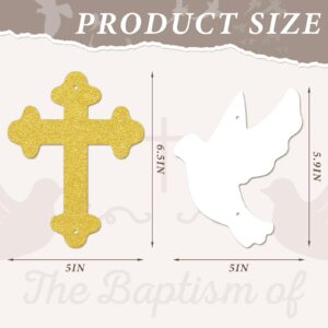 Wonderjune 12 Pcs First Holy Communion Baptism Decoration Gold and White Dove Cross Garland Banner for Wedding Bridal Baby Shower Engagement Religious Christian