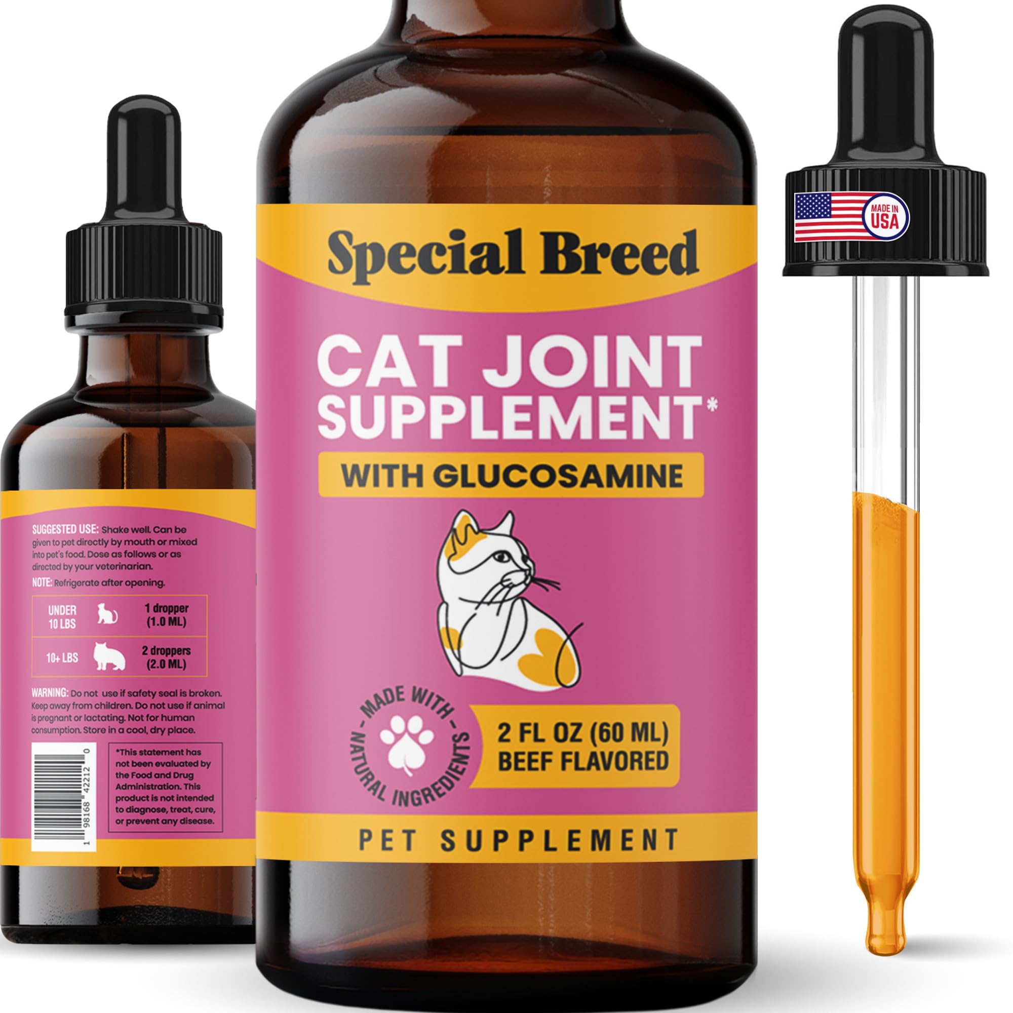 Special Breed Cat Joint Supplement, Liquid Glucosamine with Chondroitin for Cats, Feline Hip and Joint Pain Relief, 2 oz