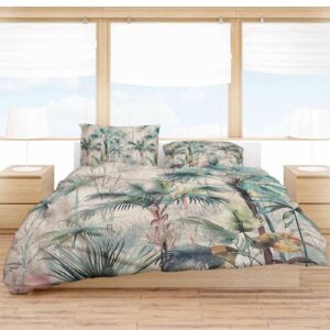 Lsrtoss Summer Palm Trees California King Duvet Cover Set, Vintage Botanical Tropical Leaves Microfiber 3 Piece Bedding Set with 2 Pillowcases & 1 Quilt Cover, 92" W x 106" L, California King Size