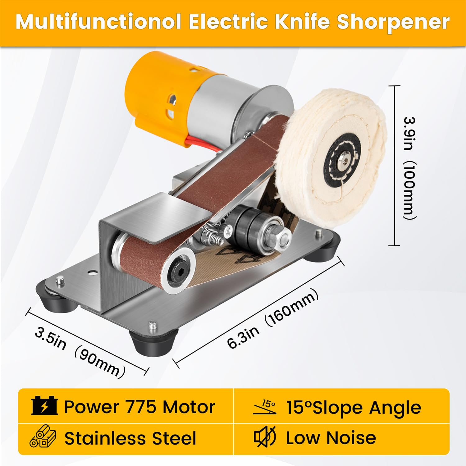 TOOVEM Mini Belt Sander-15 Degree Belt Grinder,Electric Belt-Sander Polishing,Multifunctional Electric Knife and Tool Sharpener for Metal Working, Knife Making and DIY Woodworking