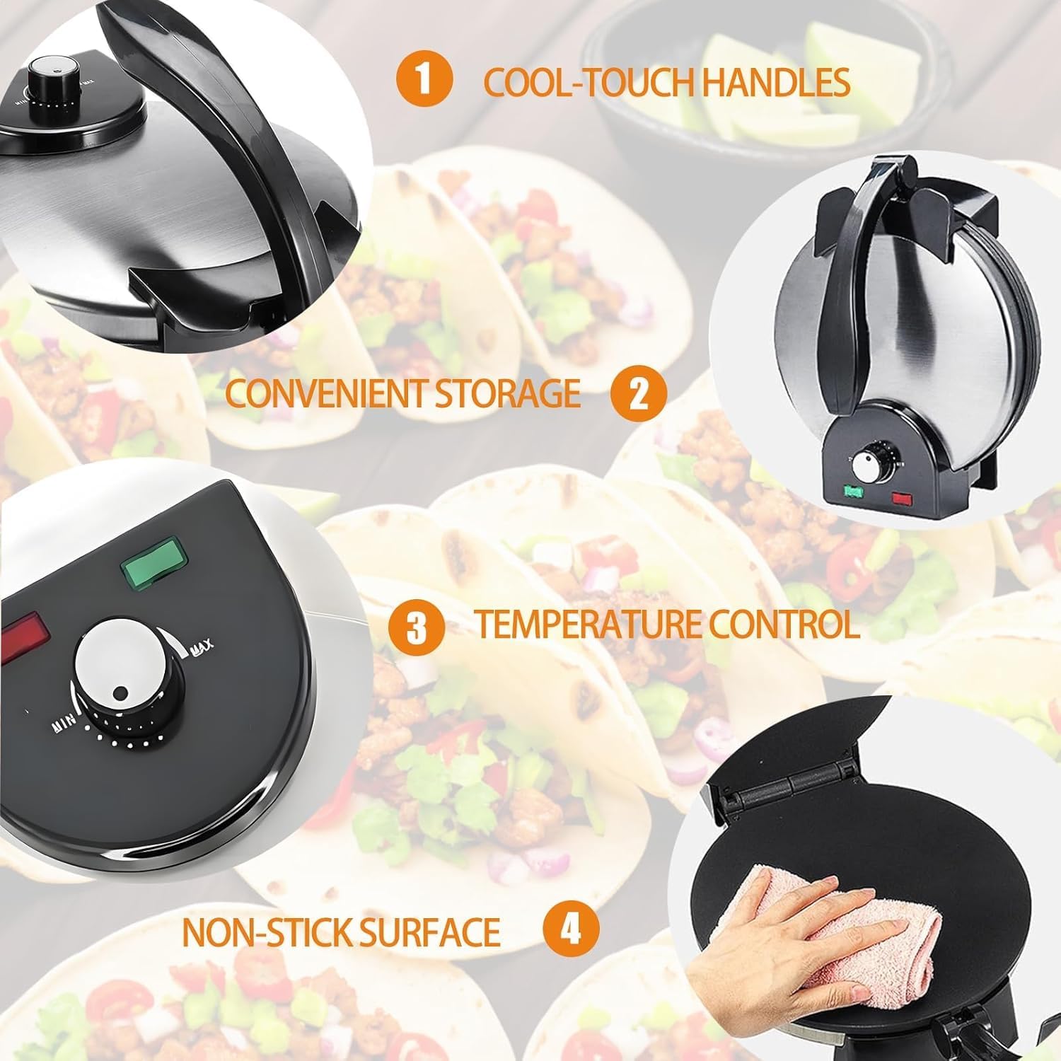 Electric Roti Maker Electric Tortilla Maker 10 Inch Electric Automatic Chapati Maker Stainless Steel Non-Stick Electric Tortilla Press with Removable Handle Can Make Chapati, Tortilla, Roti