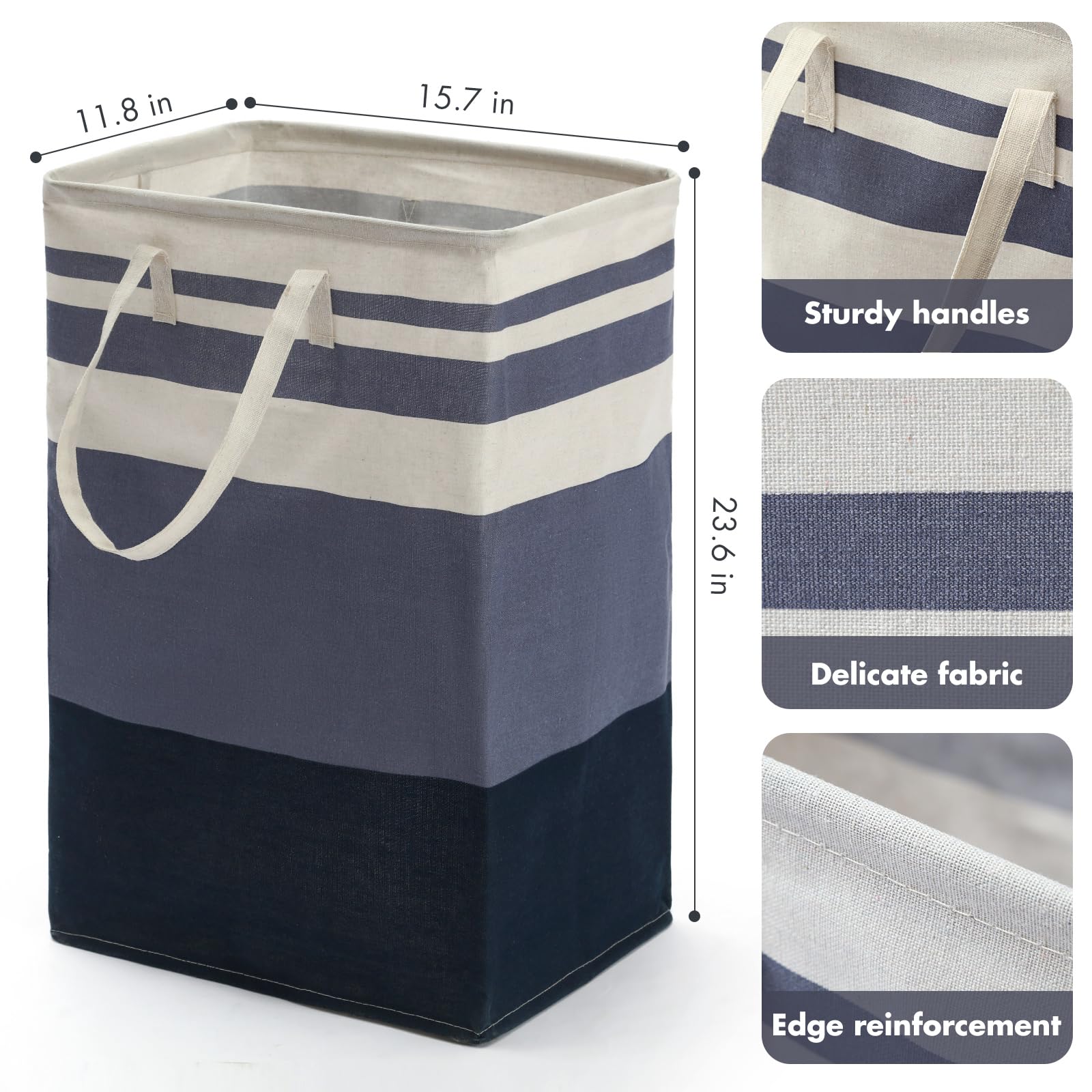 AELSELLE 2-Pack Large Laundry Basket, Collapsible Laundry Hamper, Waterproof Clothes Hamper, Foldable Hampers for Laundry, Toys, Clothes, Pillows - Stripe Blue, 75L