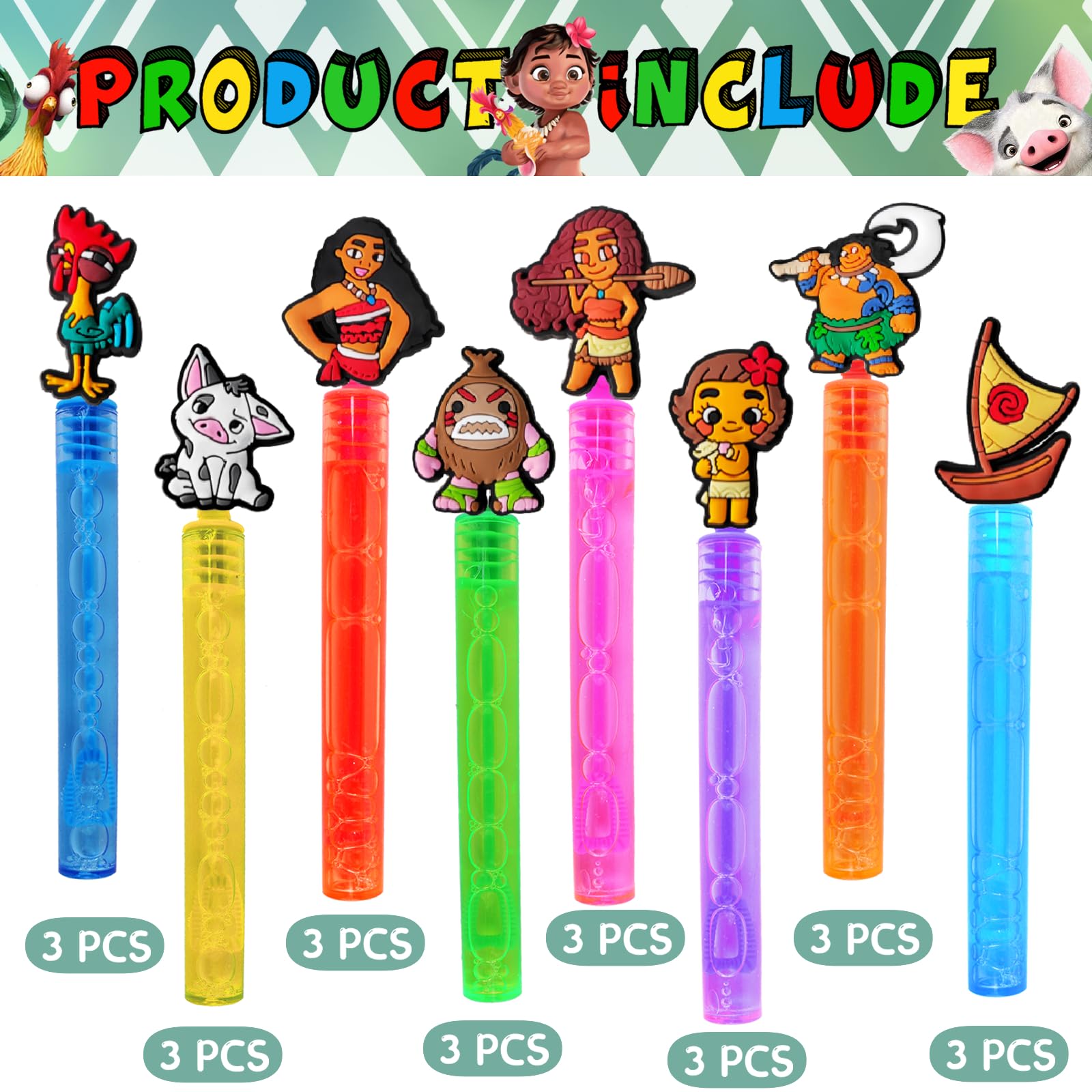 24 Piece Moana Bubble Wand for Kids(8 Style),Cute Moana Bubble Wand Great for Moana Theme Birthday Party Supplies