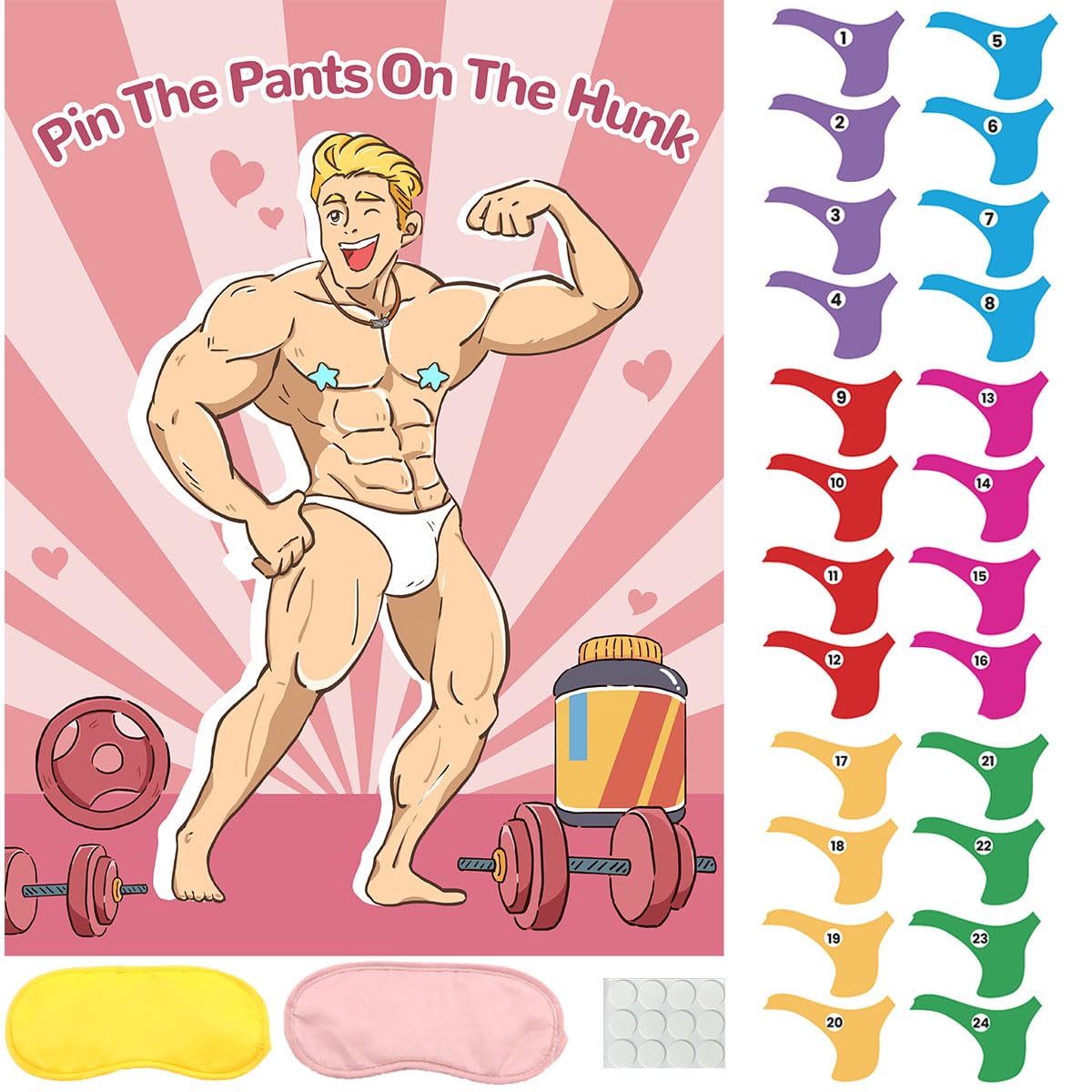 Pin The Pants on The Hunk Large Poster for 24 Players, Pin Pants on The Hunk Adults Birthday Party Game Funny Bridal Shower Games Bachelorette Party Games Bachelorette Games Girls Night Game