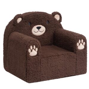 alimorden toddler couch ultra-soft snuggle chair, comfy sherpa foam filled lovely bear sofa, kids cozy corner play couch for boys and girls, chocolate