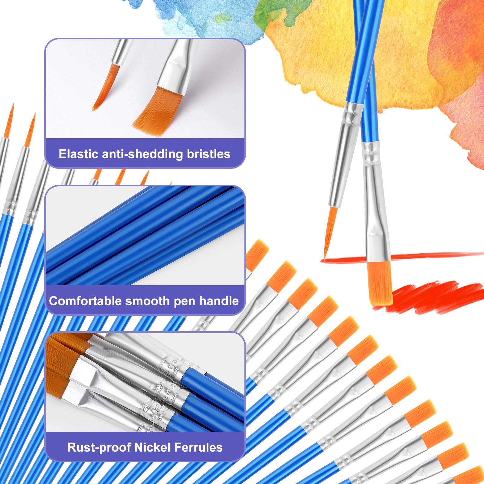 AROIC Small Paint Brushes Bulk,80 Pcs Nylon Hair Paint Brushes with Flat and Round Pointed Acrylic Paint Brushes Set,Acrylic Paint Brushes for Classroom Oil Watercolor Face Painting Kits.