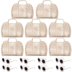 fionupi 16 pcs jelly bags with sunglasses for women wedding jelly purse beach bags plastic jelly basket flower glasses for bridal wedding party gift