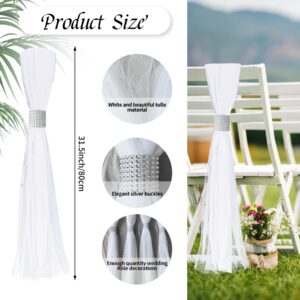 26 Sets Large Extended Wedding White Pew Bows Tulle Wedding Aisle Decor,Wedding Chair Aisle Decorations,Church Pew Decorations Aisle Flowers Runner for Weddings Ceremony Outside Decorations(Silver)