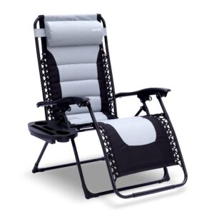 serenelife sl1zgrcp21.5 outdoor foldable padded zero gravity lawn chair-adjustable recliners with plastic cup holder side table and pillow (gray and black)