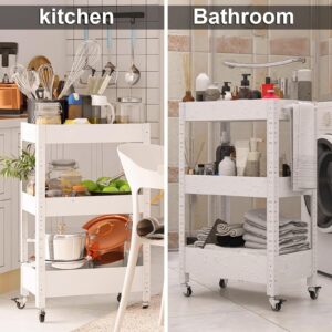 500lb 3 Tier Rolling Utility Cart, Heavy Duty Carbon Steel Shelving Unit Organizer Trolley with Wheels, Kitchen Storage Cart with Adjustable Shelves, Service Cart for Home Bathroom Laundry Room