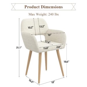 GOOLON Home Office Desk Chair Set of 1, Corduroy Fabric Vanity Chair for Makeup with Hollow Backrest, Comfy Armchair Wood Frame with Strudy Metal Legs, Beige