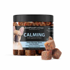 justfoodfordogs calming supplement for dogs soft chew to support stress and anxiety, melatonin, relaxation aid, human-grade ingredients - 45 count