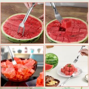 Generic 2-in-1 Stainless Steel Fruit Cutter, 2024 New Upgrade Watermelon Fork Slicer Cutter Slicer Tool, Dual Head Fruit Forks Slicer Knife,Summer Watermelon Fruit Cutting Home Kitchen Gadgets (2Pcs)