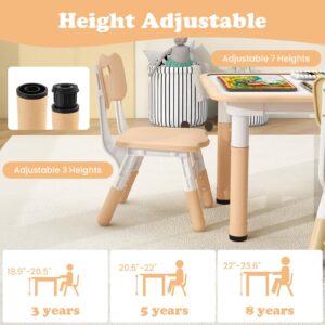 INFANS Kids Table and Chiar Set, Height Adjustable Toddler Desk and 4 Chairs with Graffiti Desktop Non-Slip Legs, Large 47" L x 23.5" W Multi-Activity Art Table for Daycare Classroom Home (Natural)