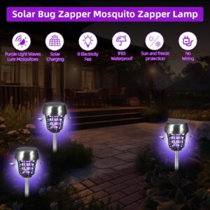 Jahy2Tech Solar Bug Zapper Outdoor Mosquito Zapper Mosquito Killer Lamp for Patio Backyard Garden Pathway Insect Mosquito Repellent Purple and White Light (4)