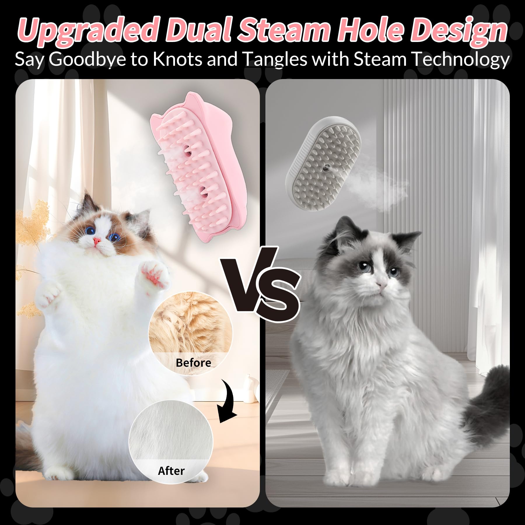 Cat Steam Brush, 3 in 1 Cat Steamy Brush for Shedding Grooming Brush With Steam, Rechargeable Silicone Pet Brush for Cat Dog Shedding, Massage, and Clean Comb -Pink