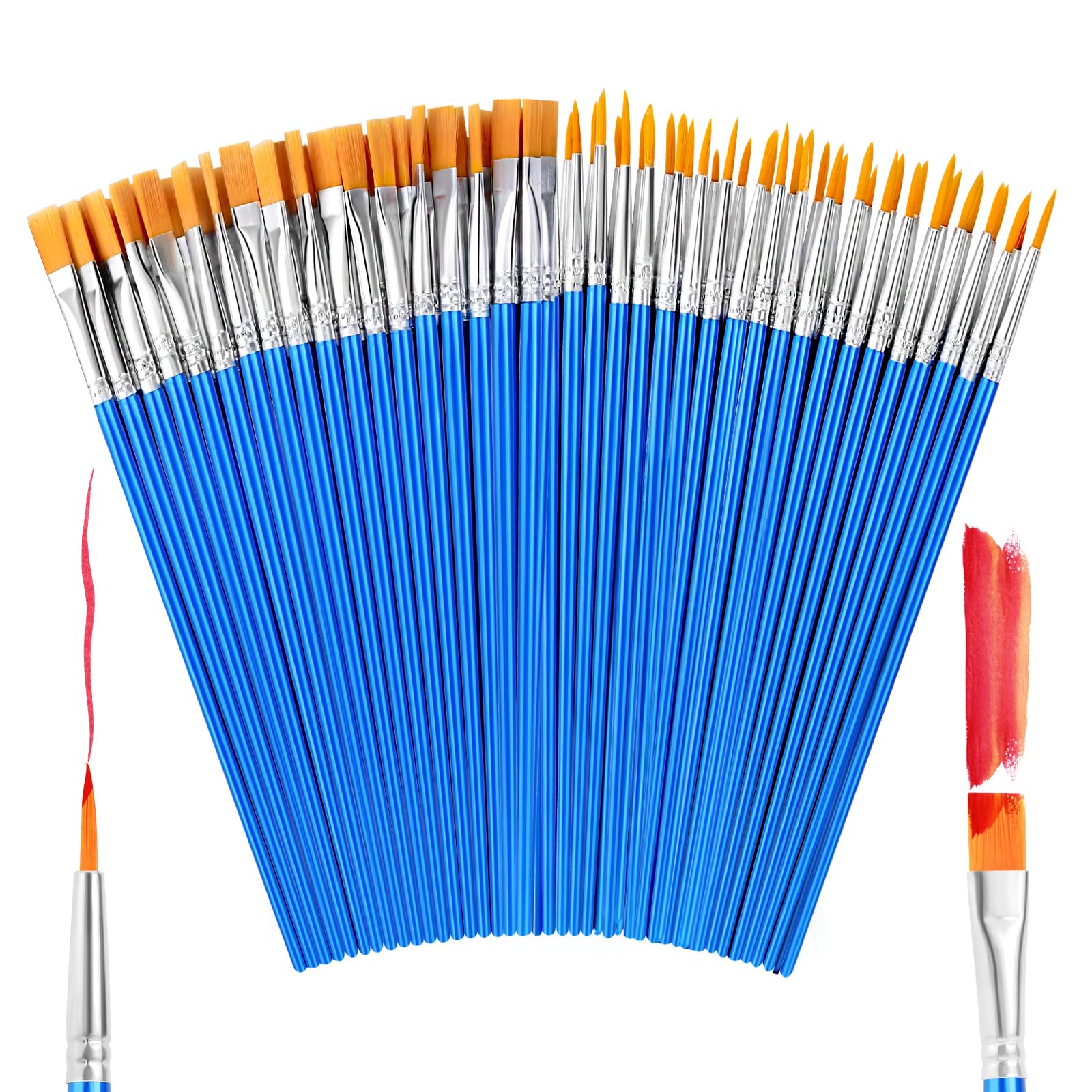 AROIC Small Paint Brushes Bulk,80 Pcs Nylon Hair Paint Brushes with Flat and Round Pointed Acrylic Paint Brushes Set,Acrylic Paint Brushes for Classroom Oil Watercolor Face Painting Kits.