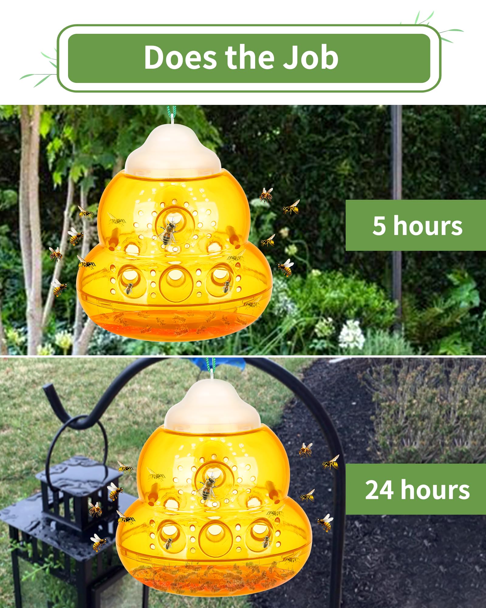 Wasp Trap Outdoor Hanging, Bee Traps Catcher, Effective Outdoor Wasp Killer Insect Catcher, New Upgrade Non-Toxic Reusable Hornet Yellow Jacket Trap (Orange, 2 Pack)