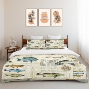 jerkboo Fishing Bedding Set Fishing Duvet Cover Twin Full Queen King Size Comforter Cover for Kids Adults Men Women Fishing Theme Quilt Cover Decorative Soft Bedding Set with 2 Pillowcases