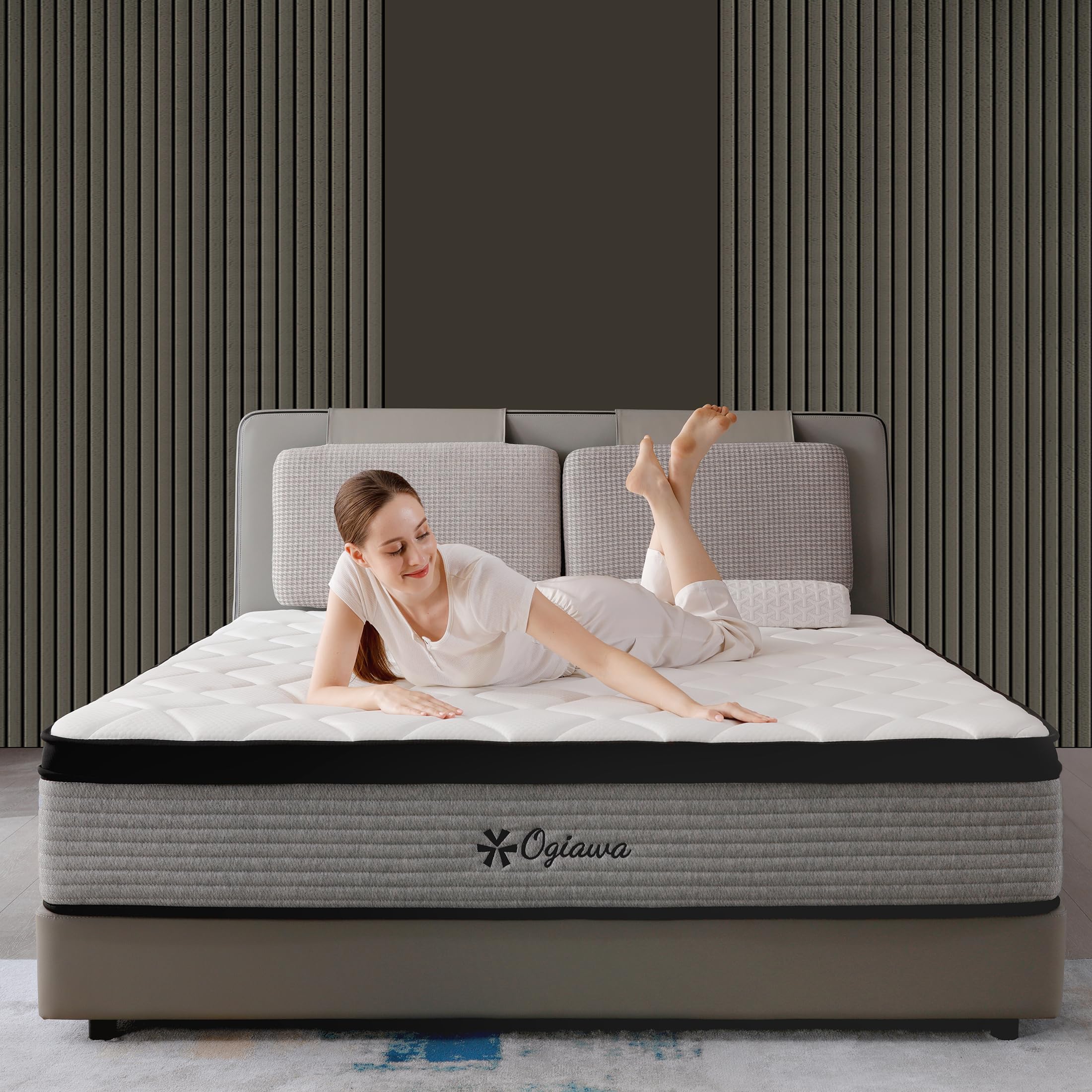 OGlAWA 12 Inch Full Mattress Memory Foam and Spring Hybrid Mattresses,Medium Firm Feel Grey Mattress in a Box,Quality Comfort and Adaptive Support Breathable Cooling Full Mattresses. (12, Full)