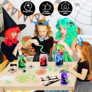 ShyLizard 4Pack Halloween Crafts for Kids, Halloween Mason Jar with Accessories, Halloween DIY Arts and Crafts Kits for Kids Age 3 4 5 6 7 8 9 10 Years, Halloween Craft and Art Party Supplies