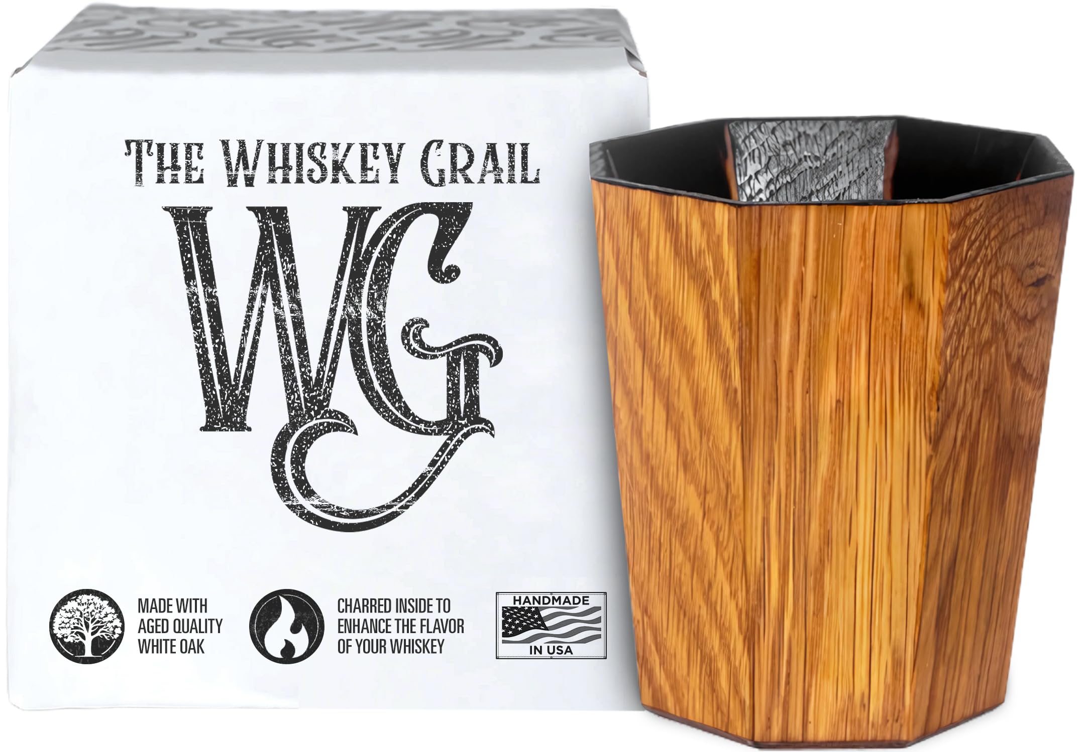 Whiskey Grail - The Mash Bill: Artisan White Oak Bourbon Vessel, Handcrafted, Charred Cup for Enhanced Whiskey Flavor, For Whiskey & Bourbon Enthusiasts - Elevate Your Whiskey Drinking Experience