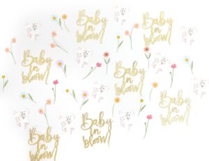 baby shower script table confetti - baby in bloom confetti shower decor, floral bodysuit scatter confetti, flower baby gender reveal party decorations, glitter confetti photo props (baby girl pink)